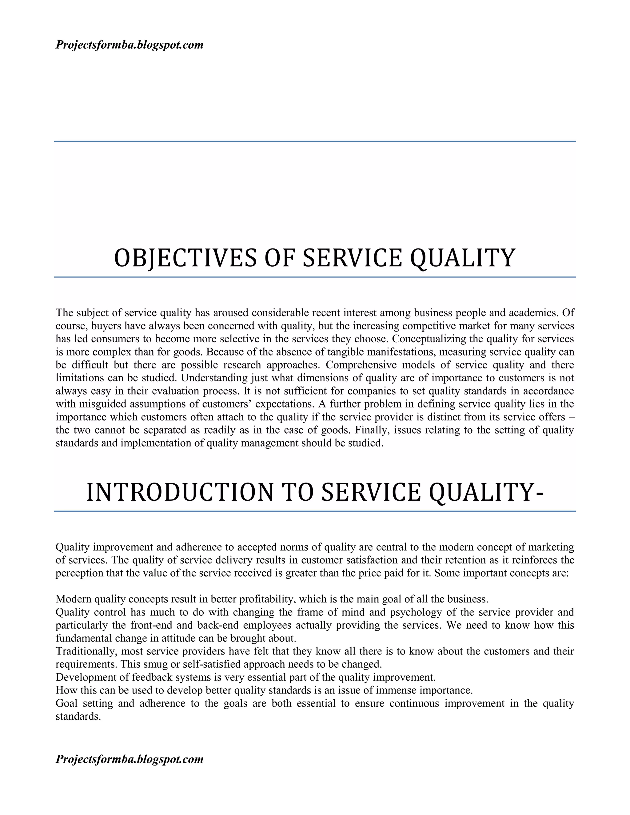 A project report on service quality gap model and quality dimensions | PDF