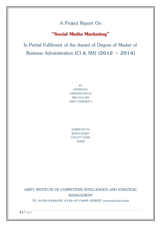 A project report on Social Media Marketing | DOCX | Social Networking ...