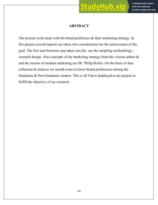 A PROJECT REPORT ON TO STUDY THE BRAND PREFERENCE OF MOBILE PHONES ...