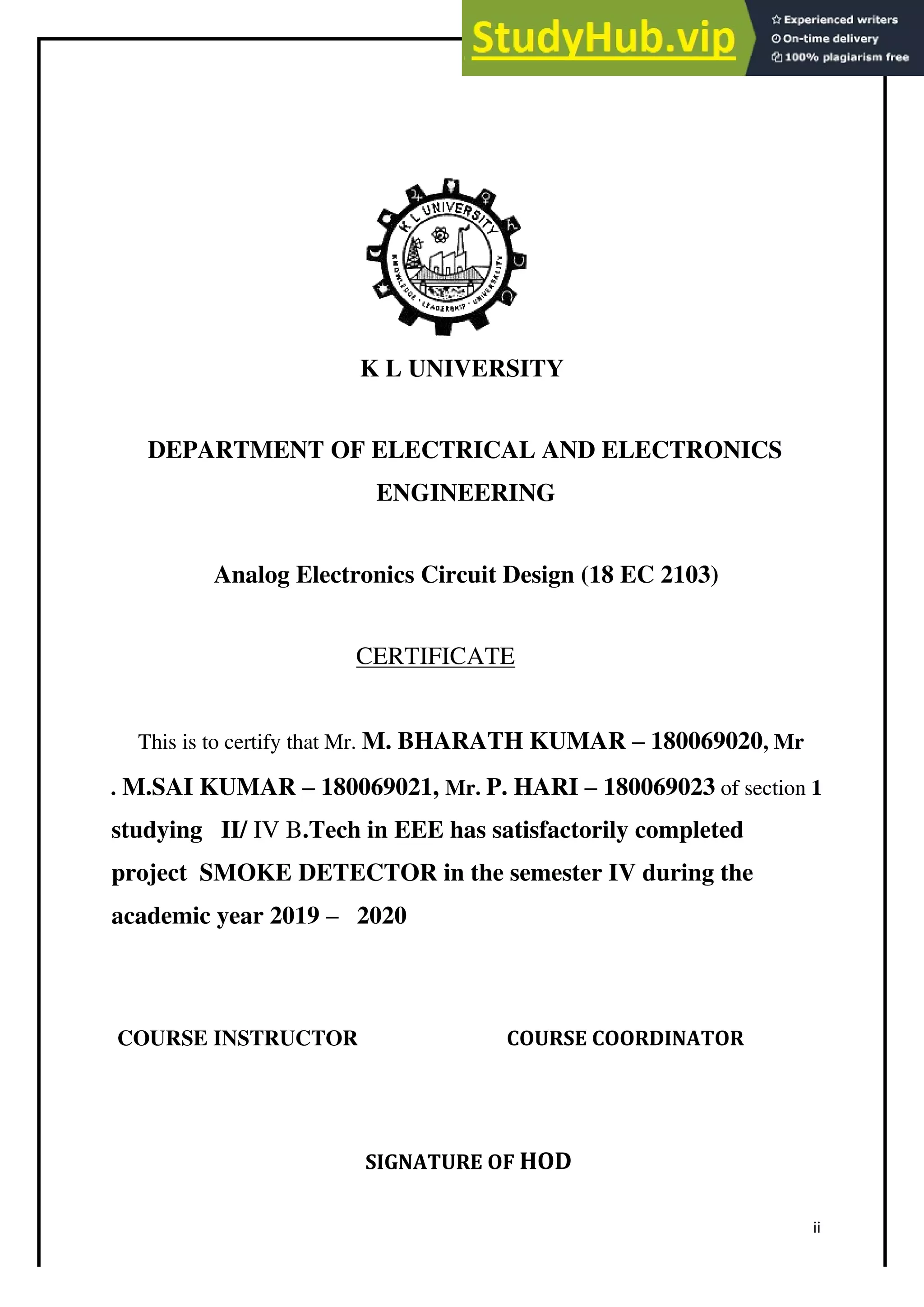 A Project Reports On SMOKE DETECTOR | PDF