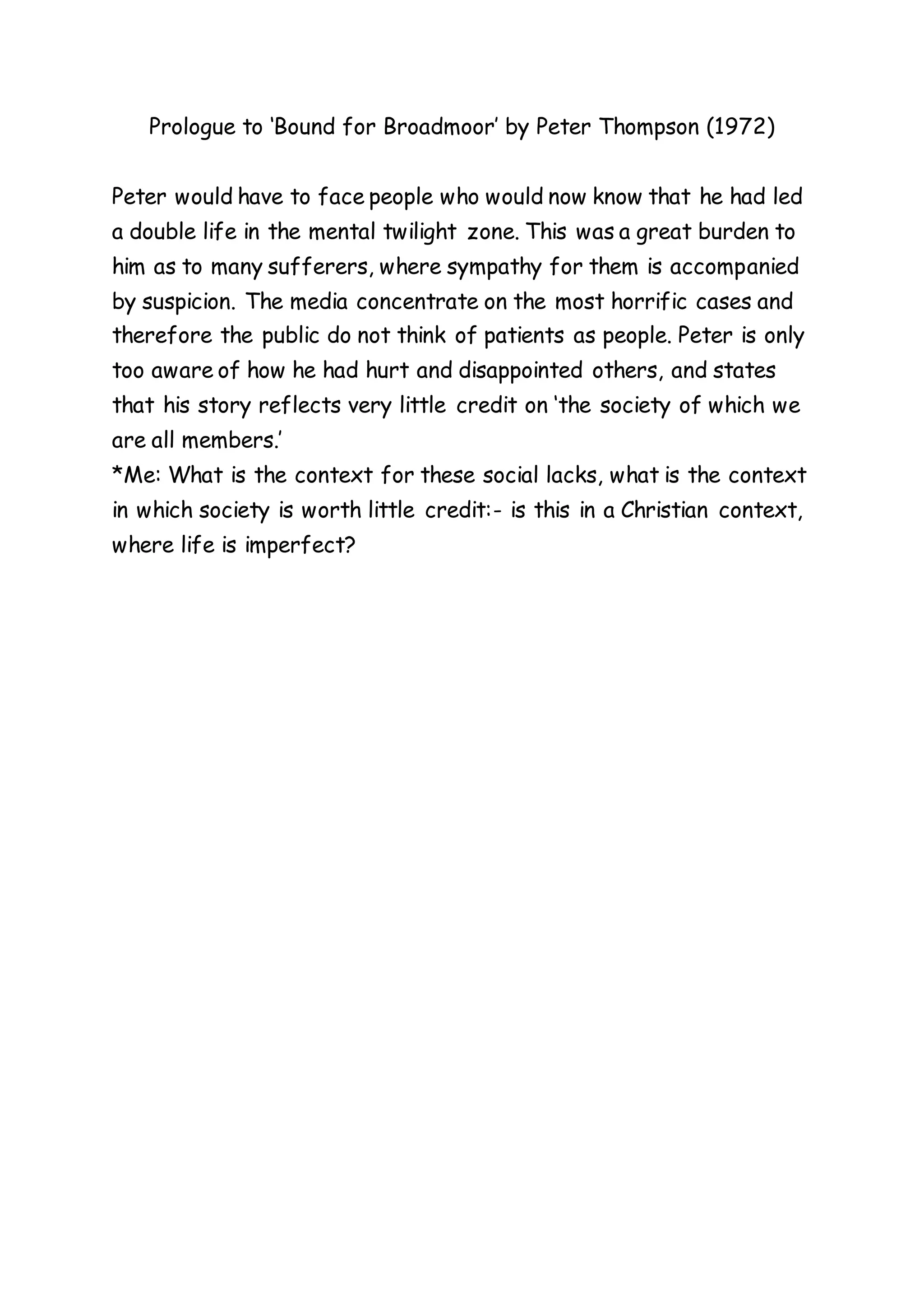 Peter Thompson, Prologue, Bound For Broadmoor | DOC