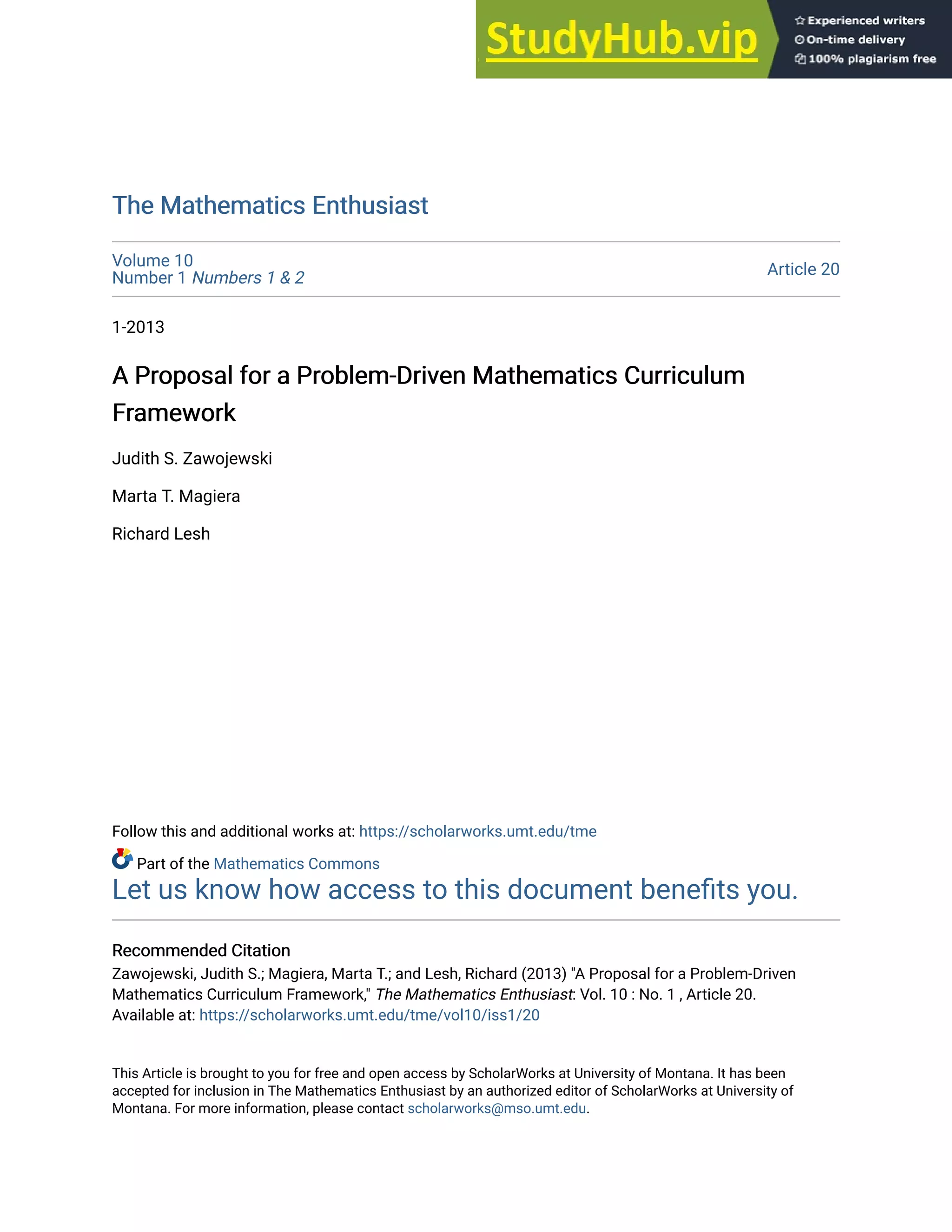 A Proposal For A Problem-Driven Mathematics Curriculum Framework | PDF | Educational Assessment ...