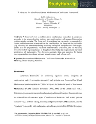 A Proposal For A Problem-Driven Mathematics Curriculum Framework | PDF