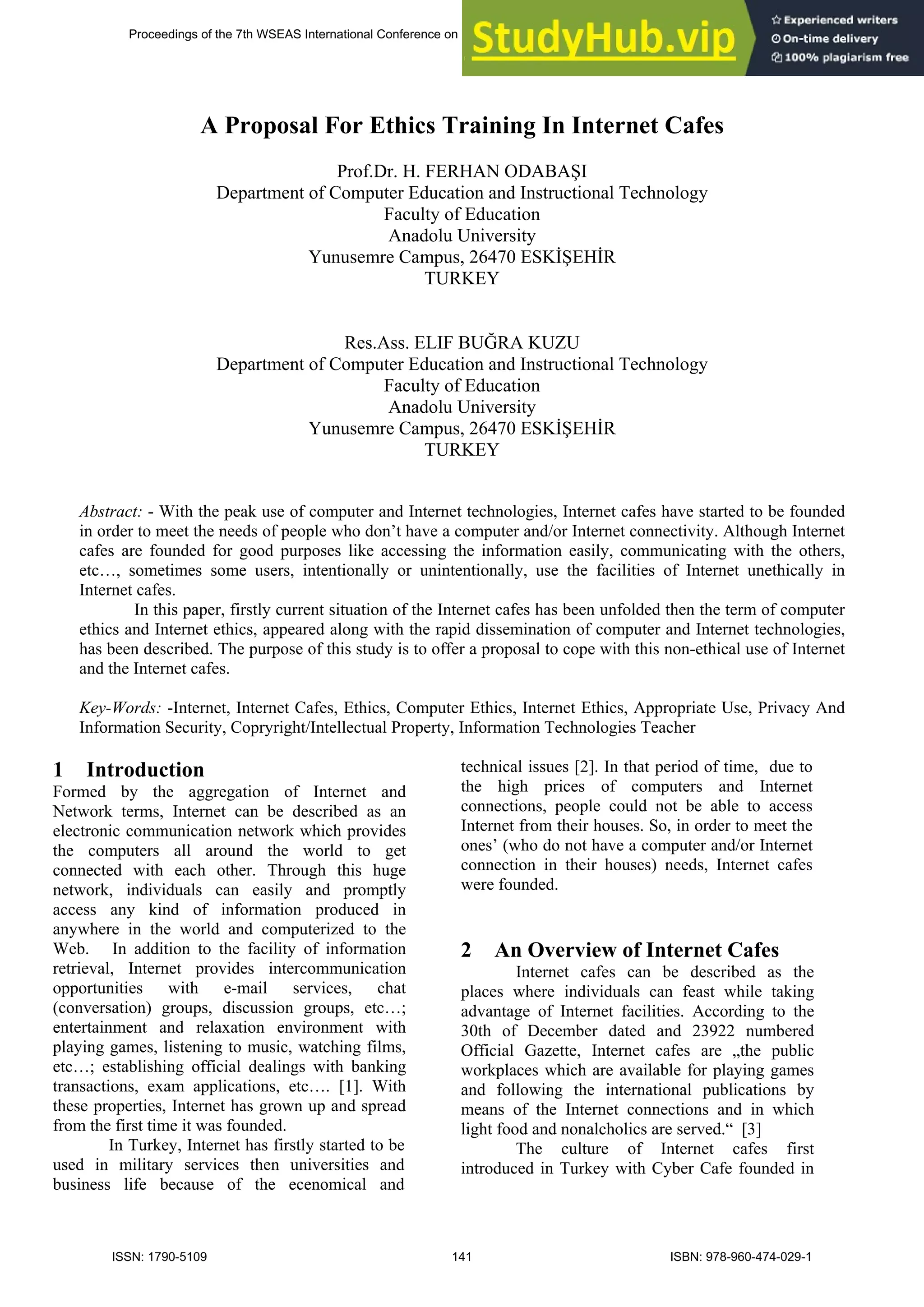 A Proposal For Ethics Training In Internet Cafes | PDF