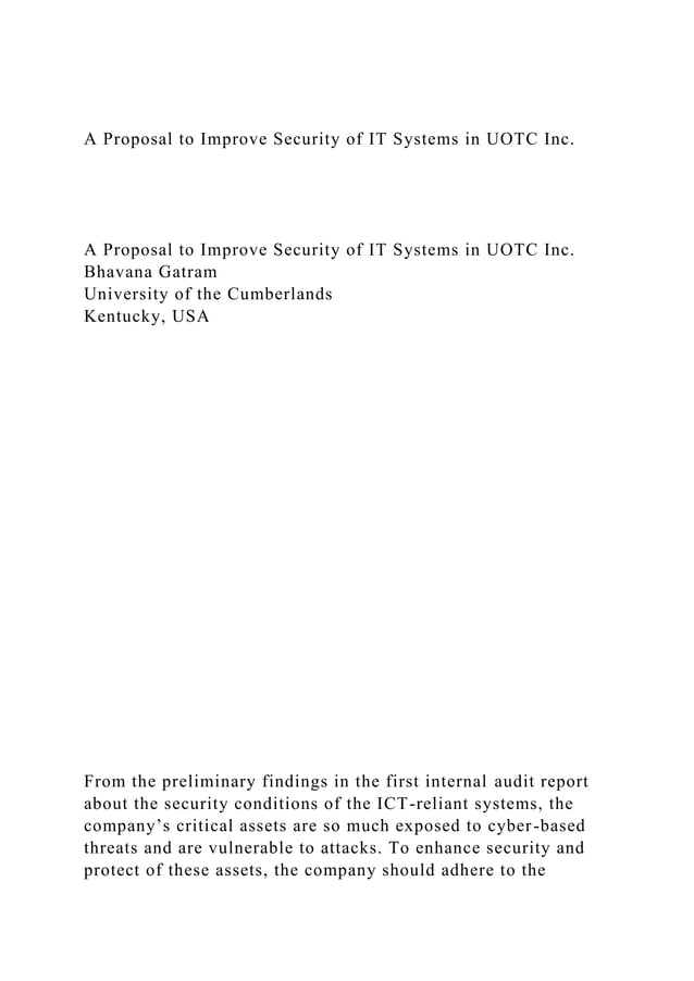 A Proposal to Improve Security of IT Systems in UOTC Inc..docx | Free ...