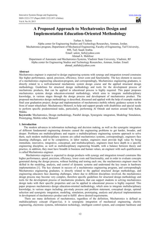 A proposed approach to mechatronics design and implementation education oriented methodology | PPT