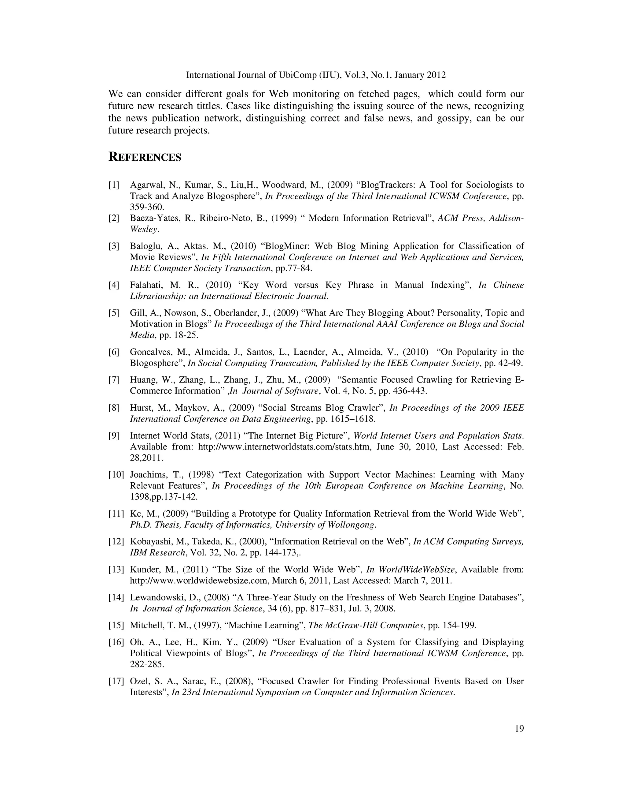 A proposed architecture for continuous web monitoring through online crawling of blogs | PDF