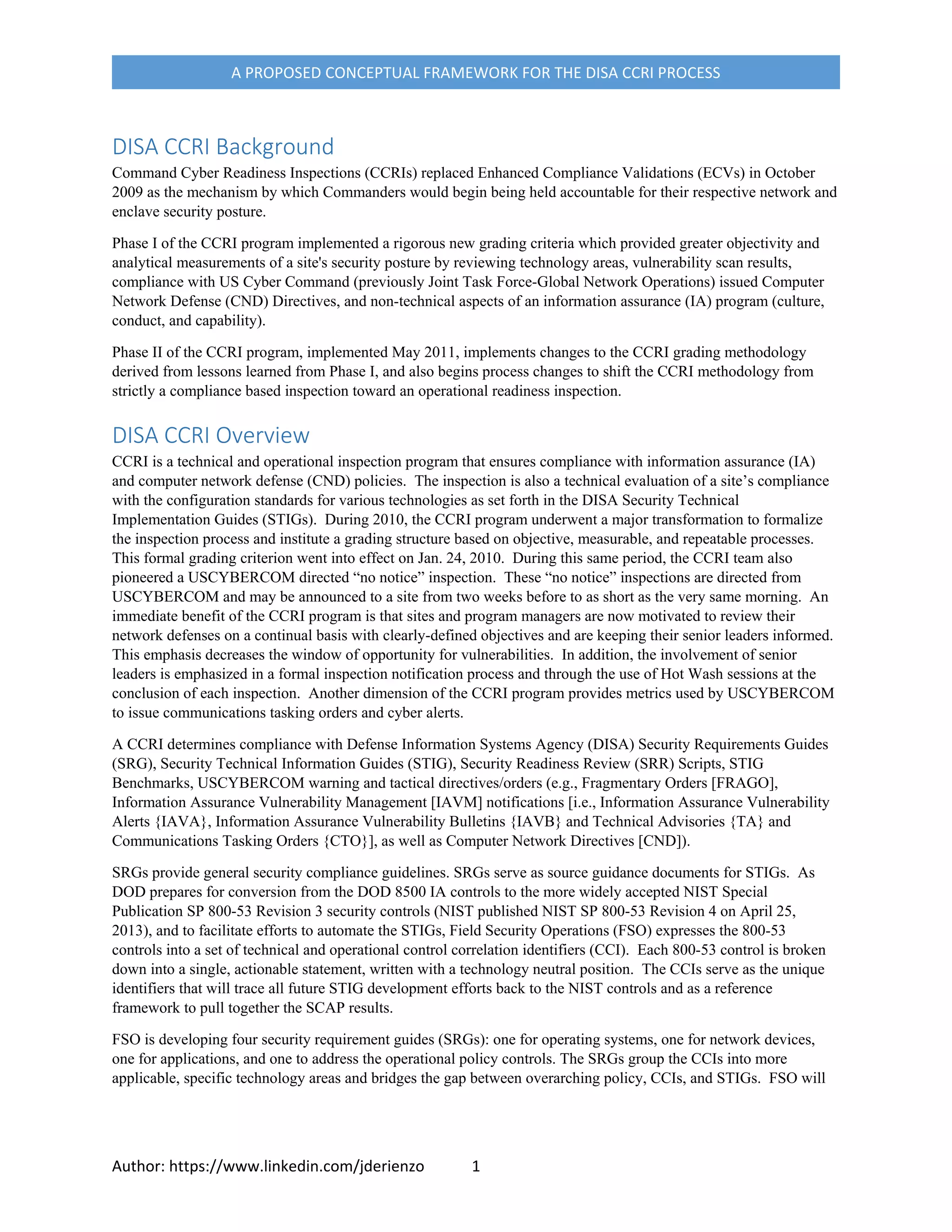Information Assurance, A DISA CCRI Conceptual Framework | PDF