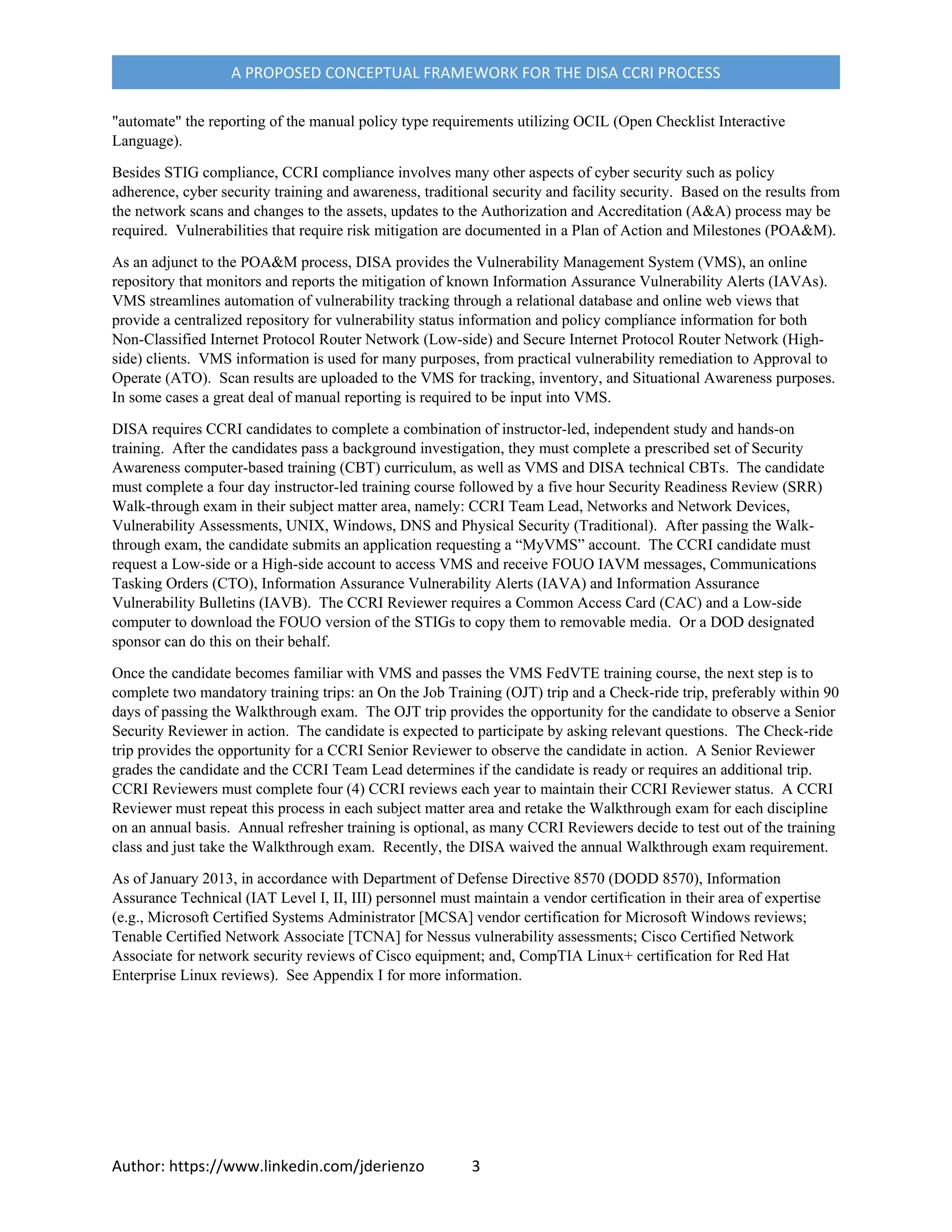 Information Assurance, A DISA CCRI Conceptual Framework | PDF