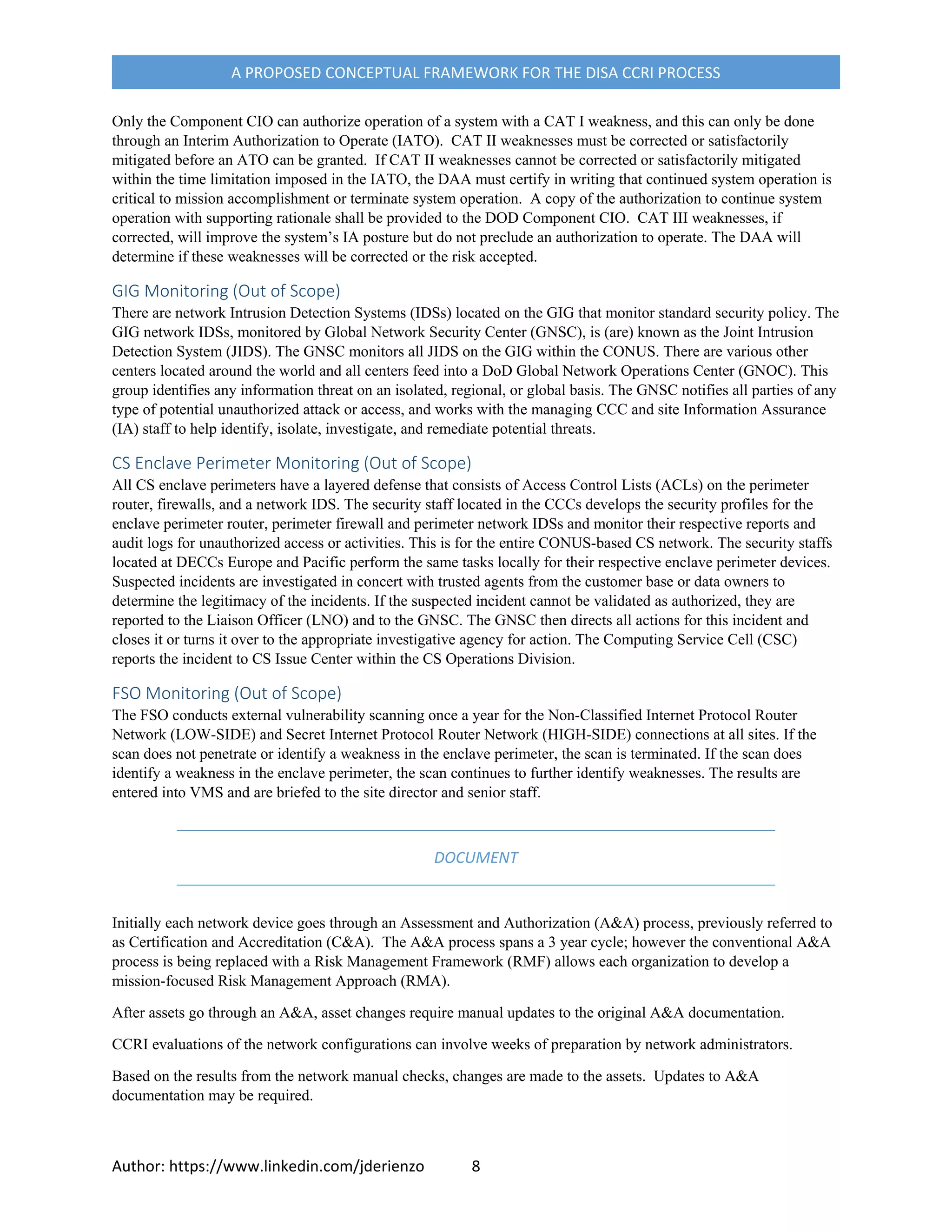 Information Assurance, A DISA CCRI Conceptual Framework | PDF