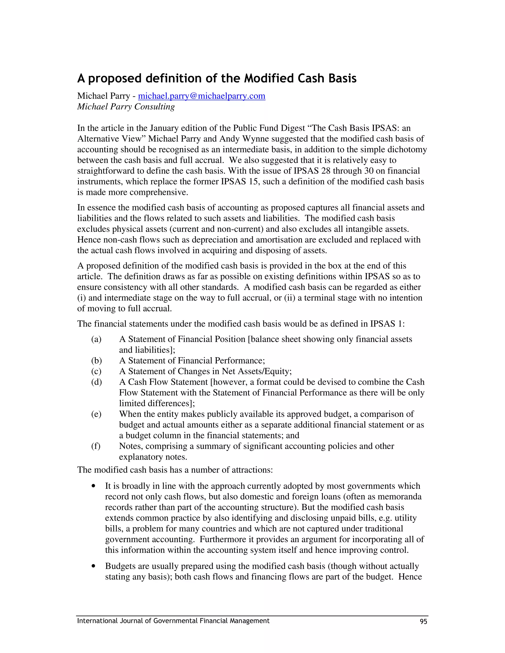 A proposed definition of the modified cash basis | PDF