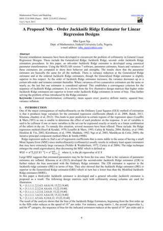 A proposed nth – order jackknife ridge estimator for linear regression designs | PDF