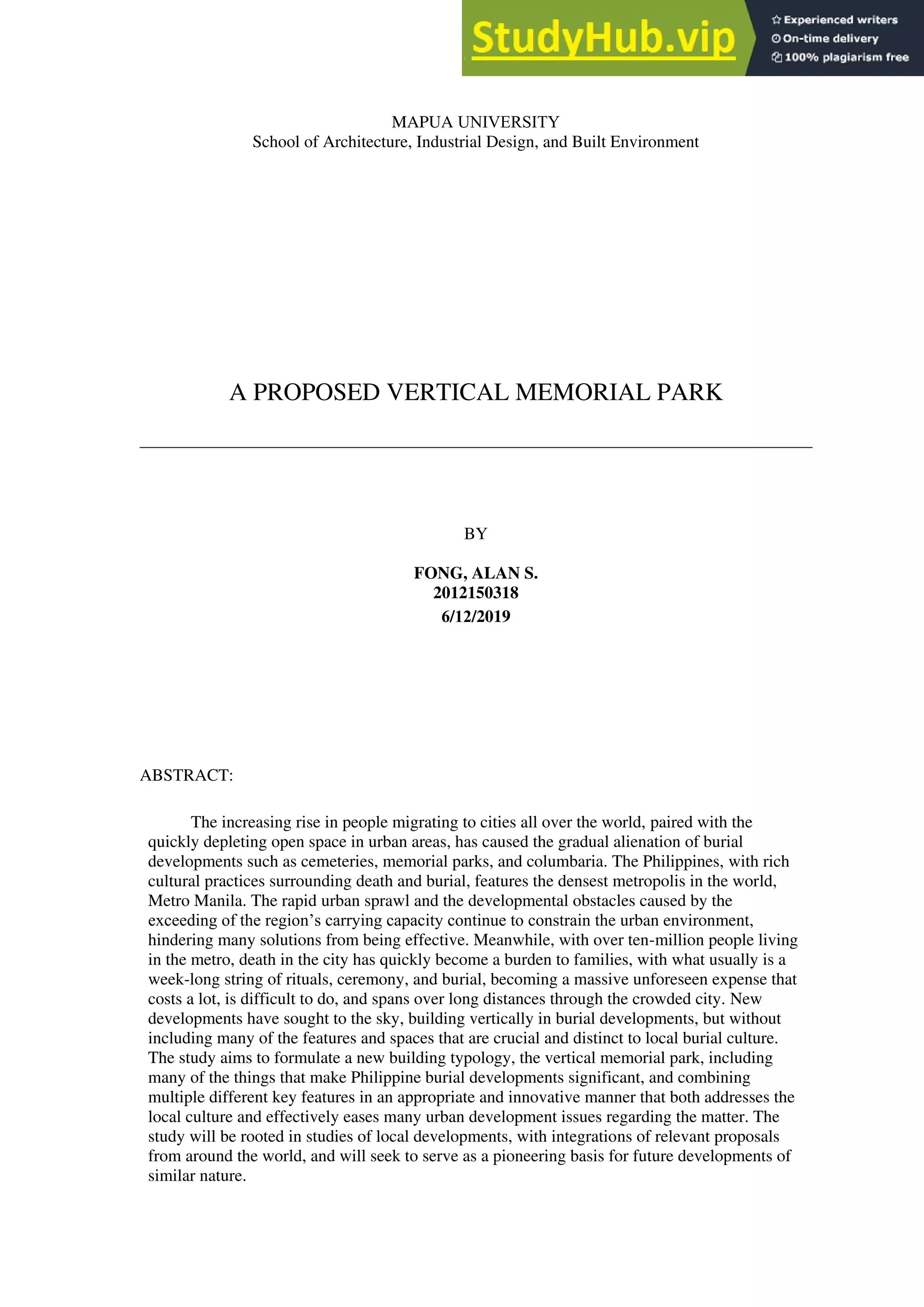 A Proposed Vertical Memorial Park - The Urban Memorial Park Reinvented ...