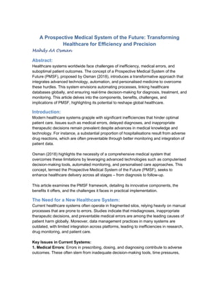 A Prospective Medical System of the Future Transforming Healthcare for Efficiency and Precision ...