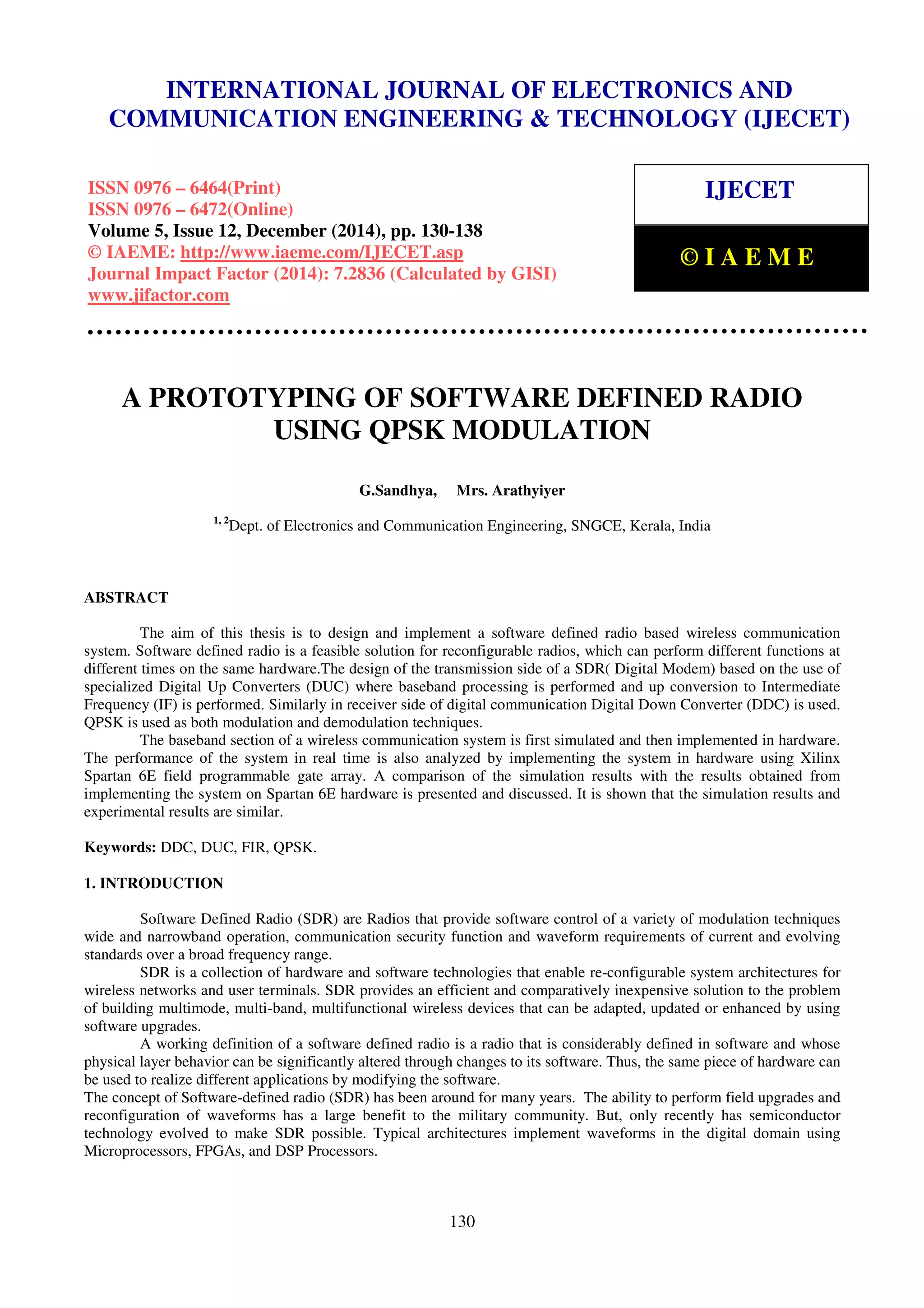 A prototyping of software defined radio using qpsk modulation | PDF