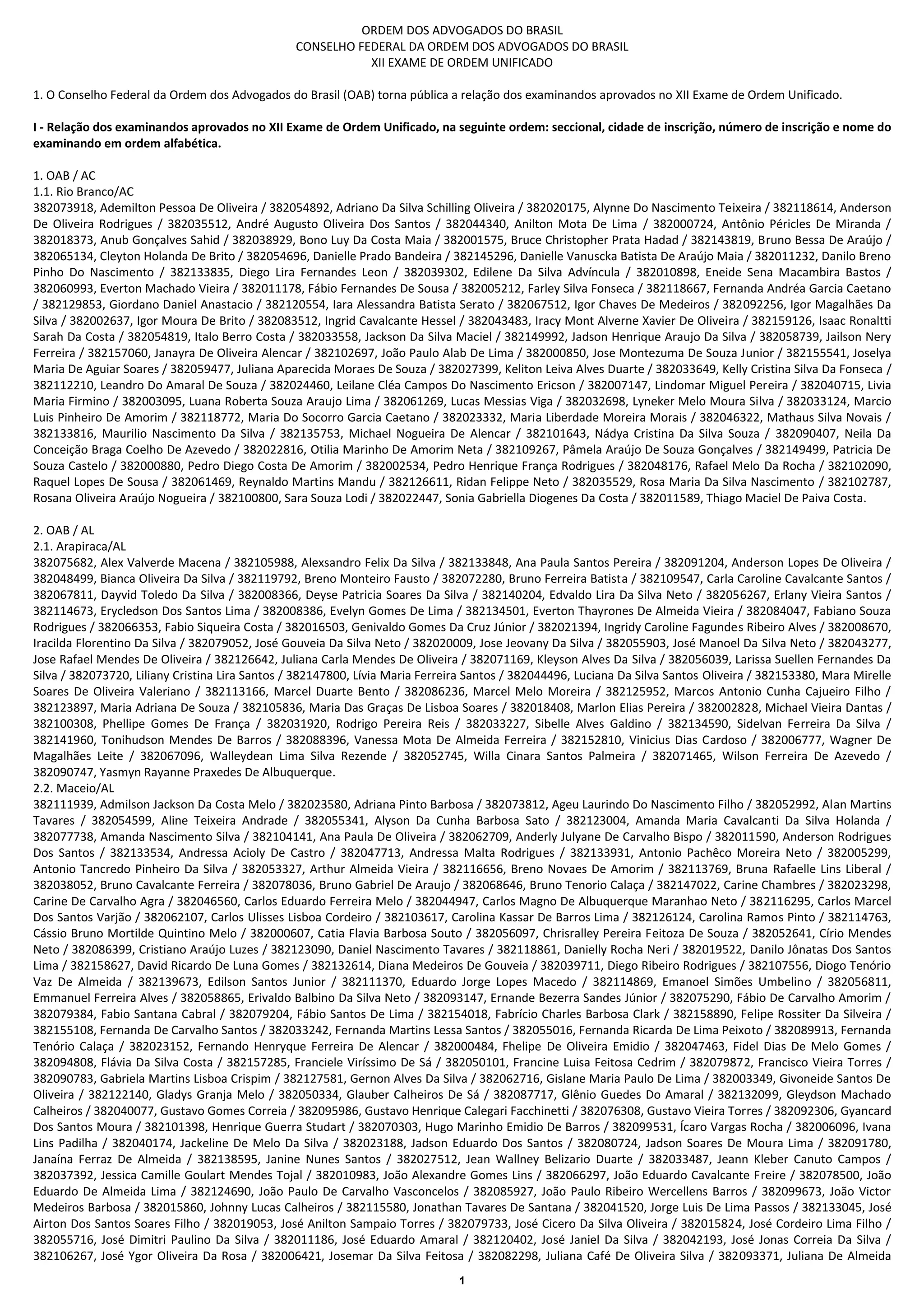 Aprovados 2ª fase XII Exame OAB | PDF