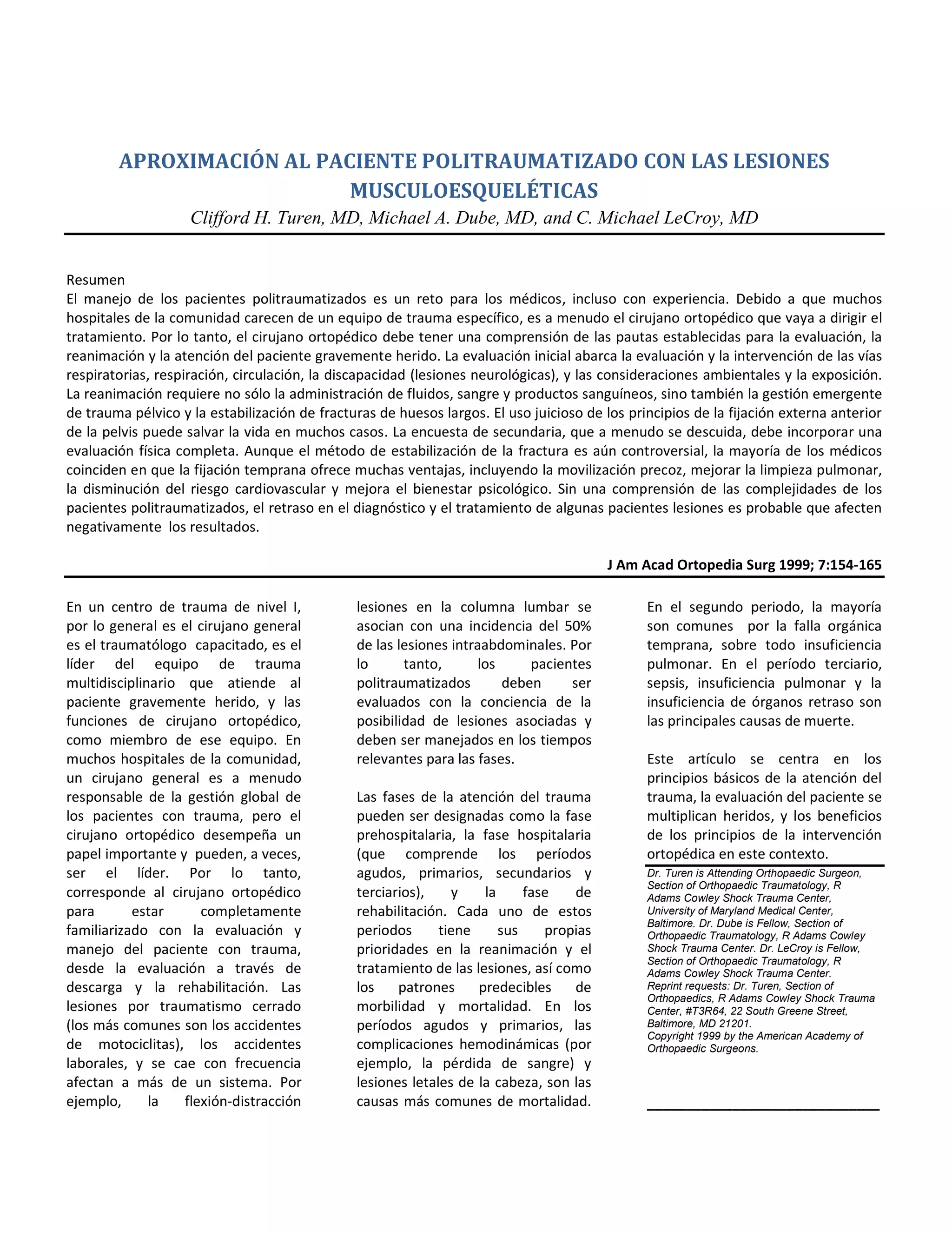 paciente politraumatizado con las lesiones musculoesqueléticas | PDF