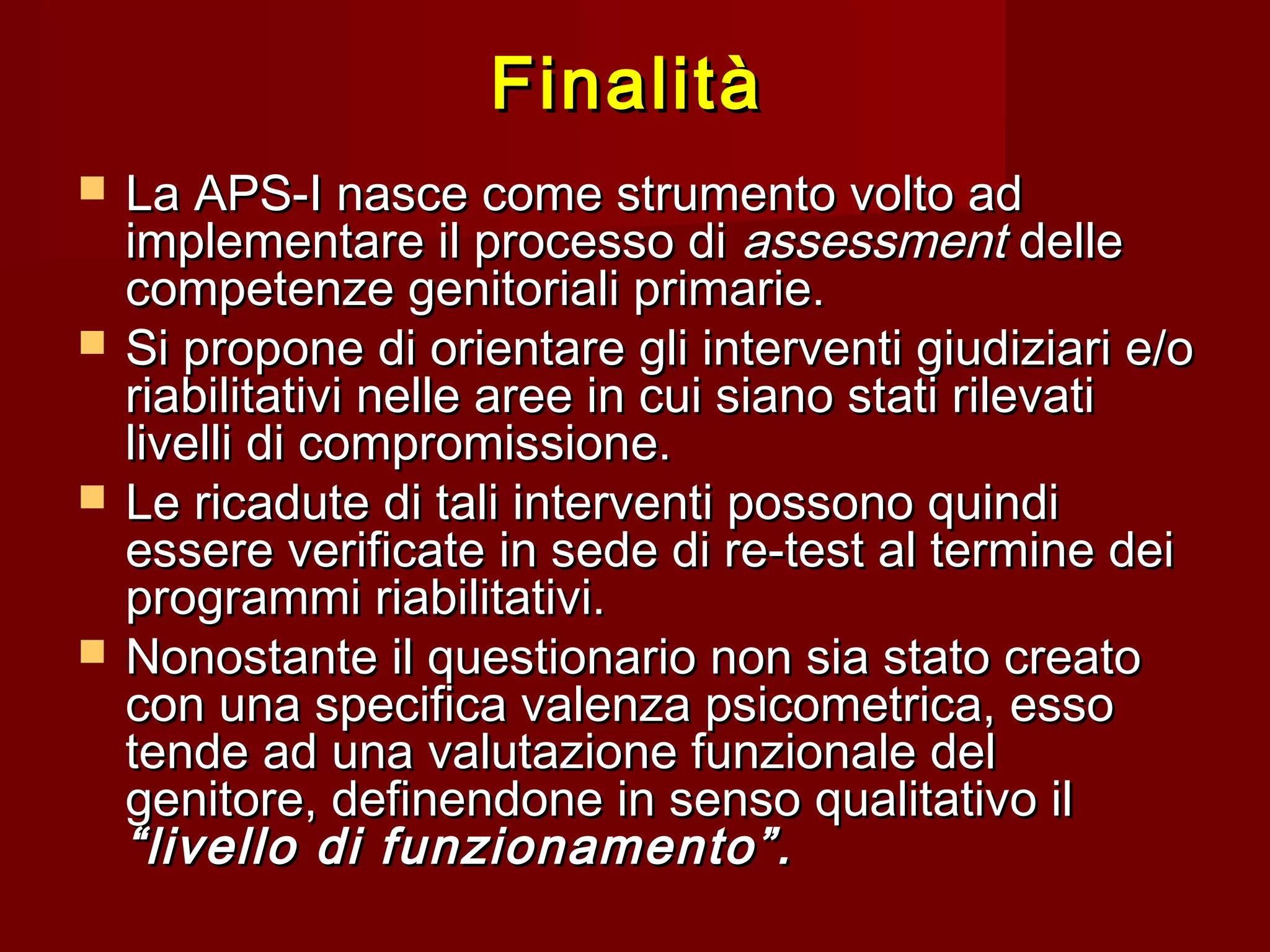 Manuale di valutazione delle capacità genitoriali - APS-I: Assessment ...