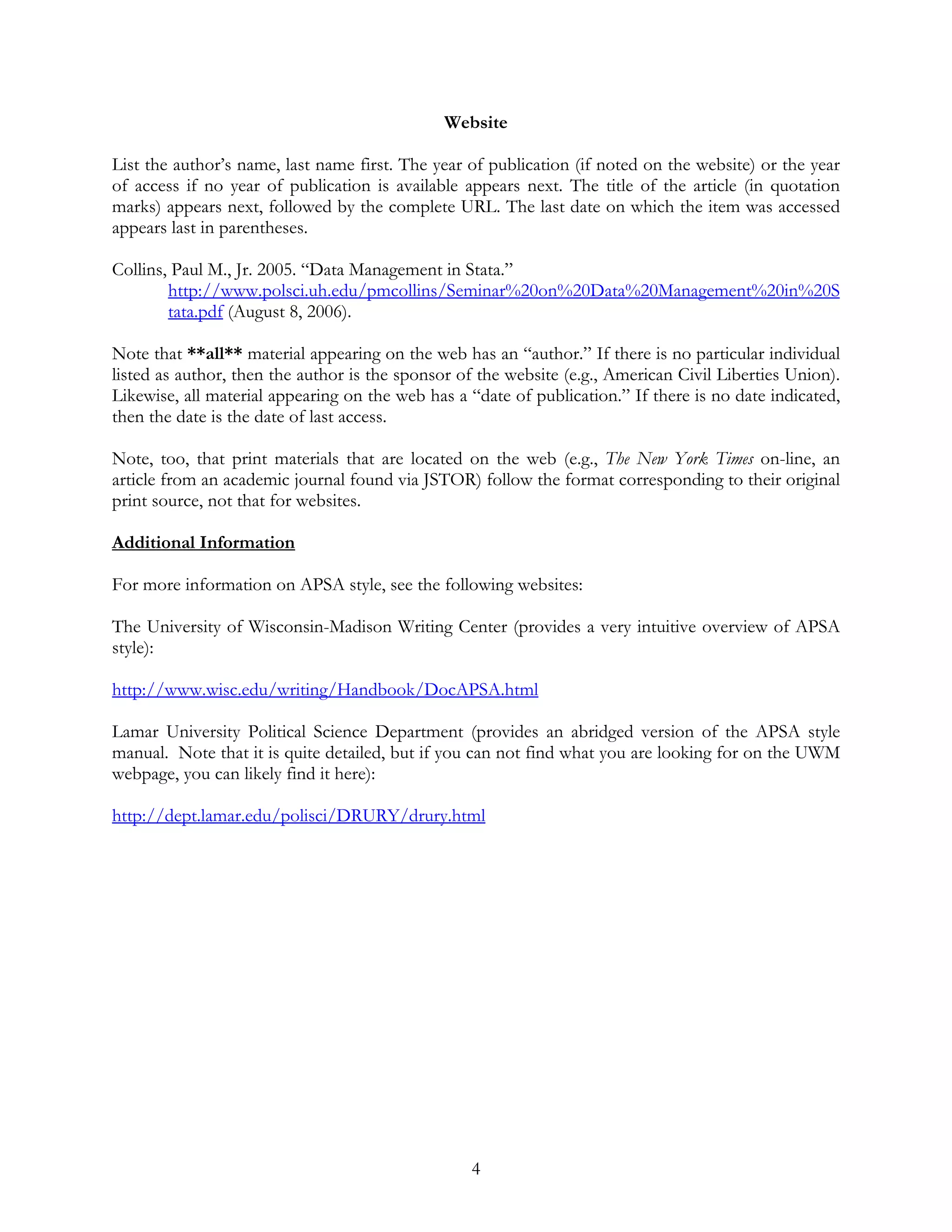 APSA Style Guide for Citations and References Source: https://www ...