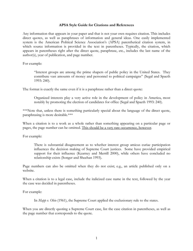 APSA Style Guide for Citations and References Source: https://www ...