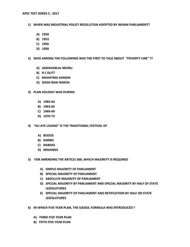 Apsc 2 test_series_2017 | PDF