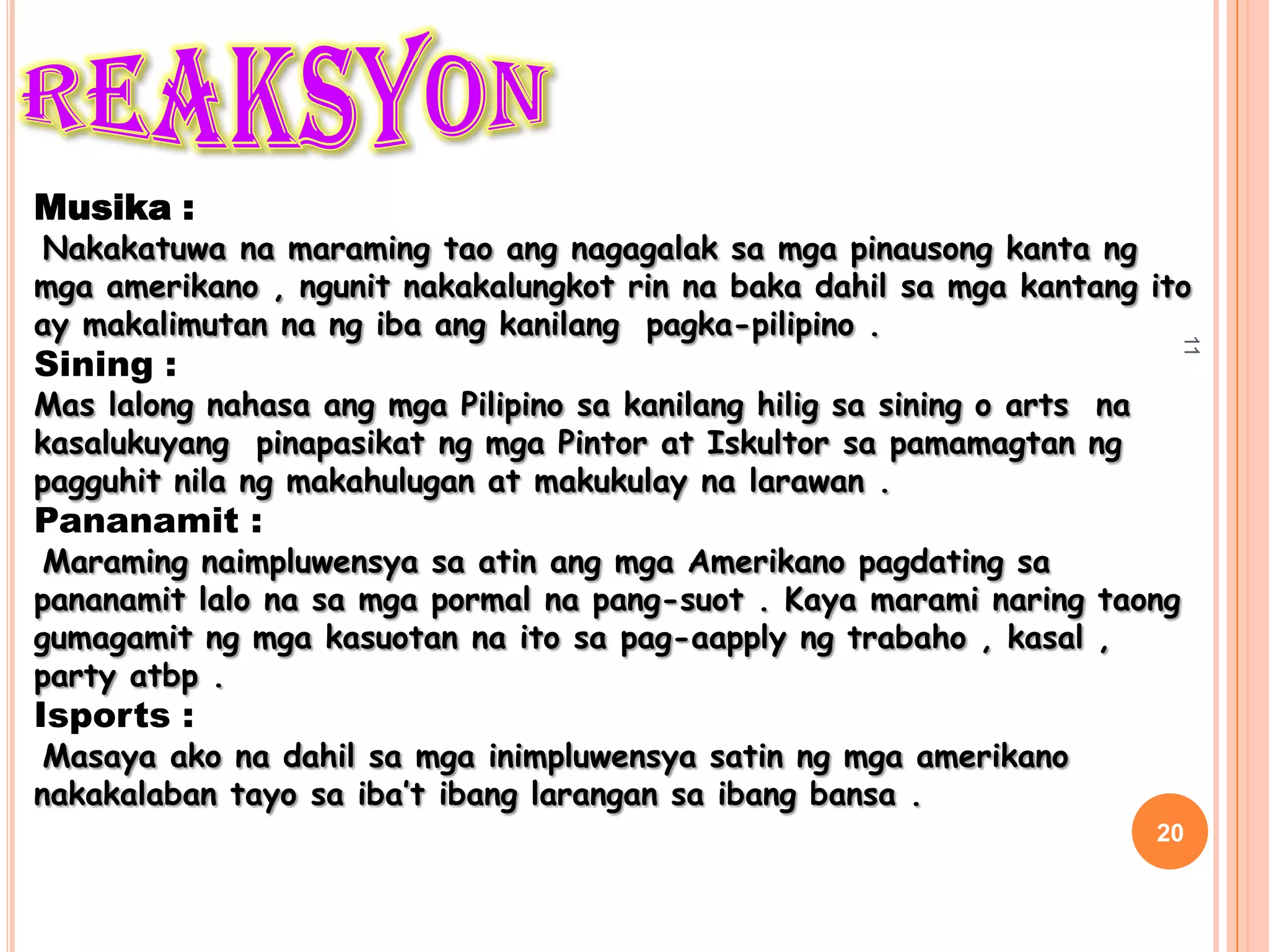 Mga Impluwensya ng Amerikano sa Pilipinas sa: Musika, Sining, Pananamit ...