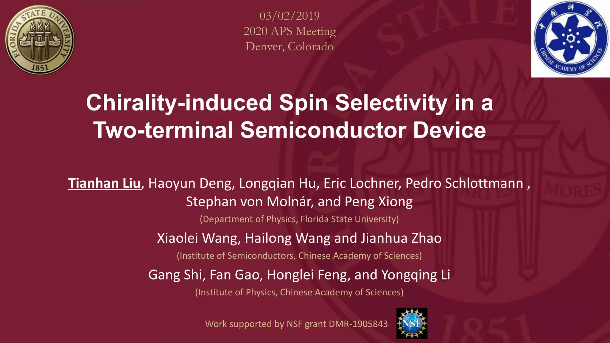 APS March meeting 2020_Chirality-induced Spin Selectivity in a Two ...
