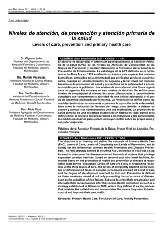 Aps, niveles de atencion; prevencion | PDF