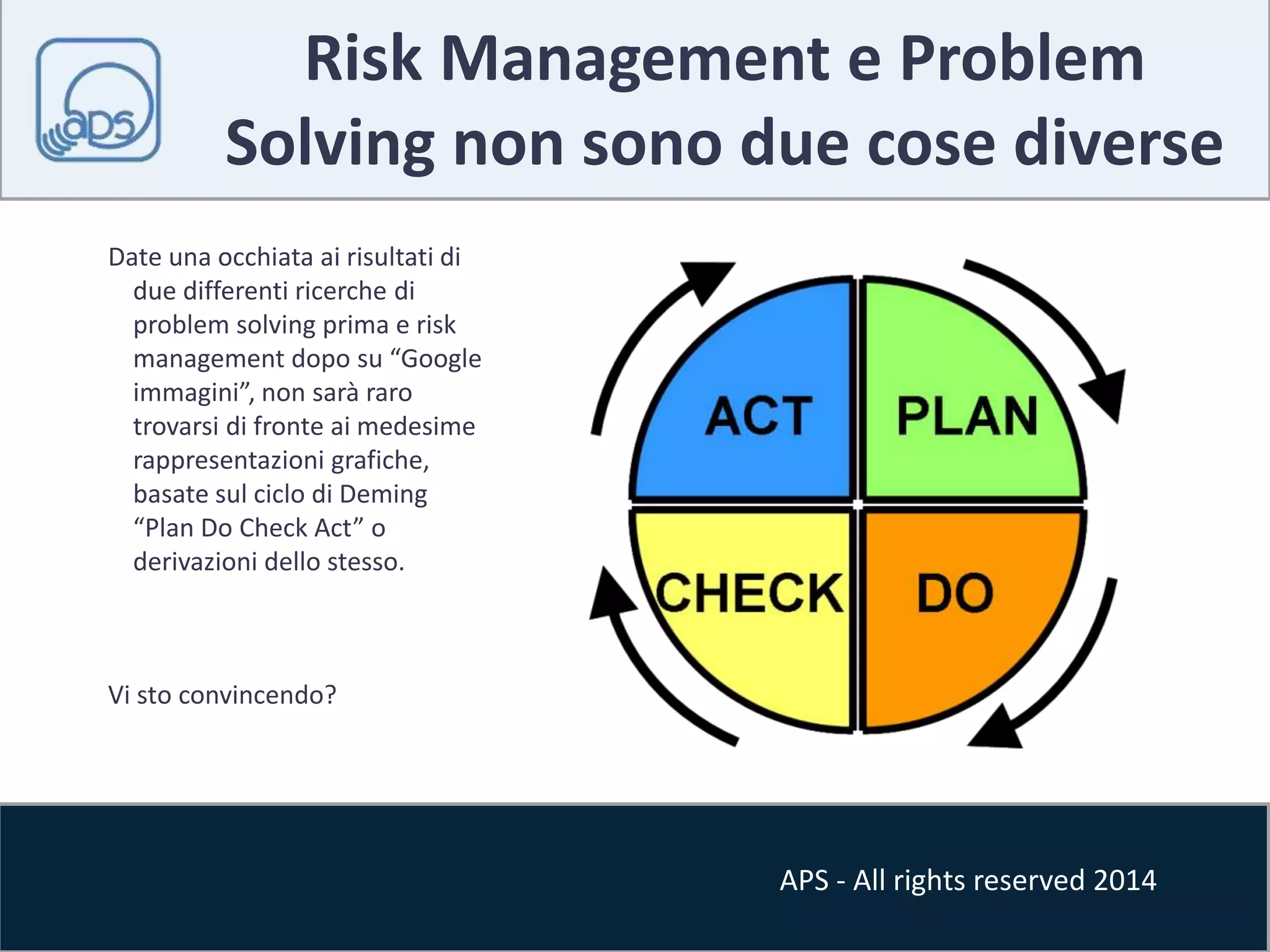 Aps risk management e problem solving sono due cose diverse | PPT