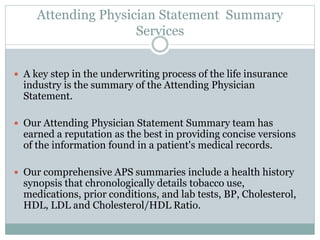 Aps summarization Services, Medical Record Summary Services, Medical ...