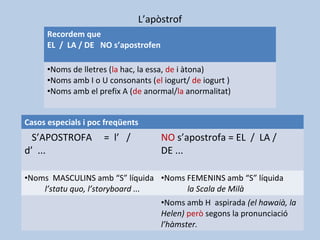 Apòstrof: Resum amb casos especials | PPT