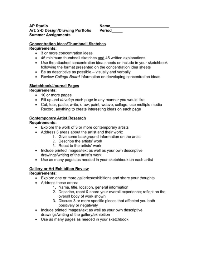 Ap studio art 2-d & drawing design summer assignment info. 2010 | PDF