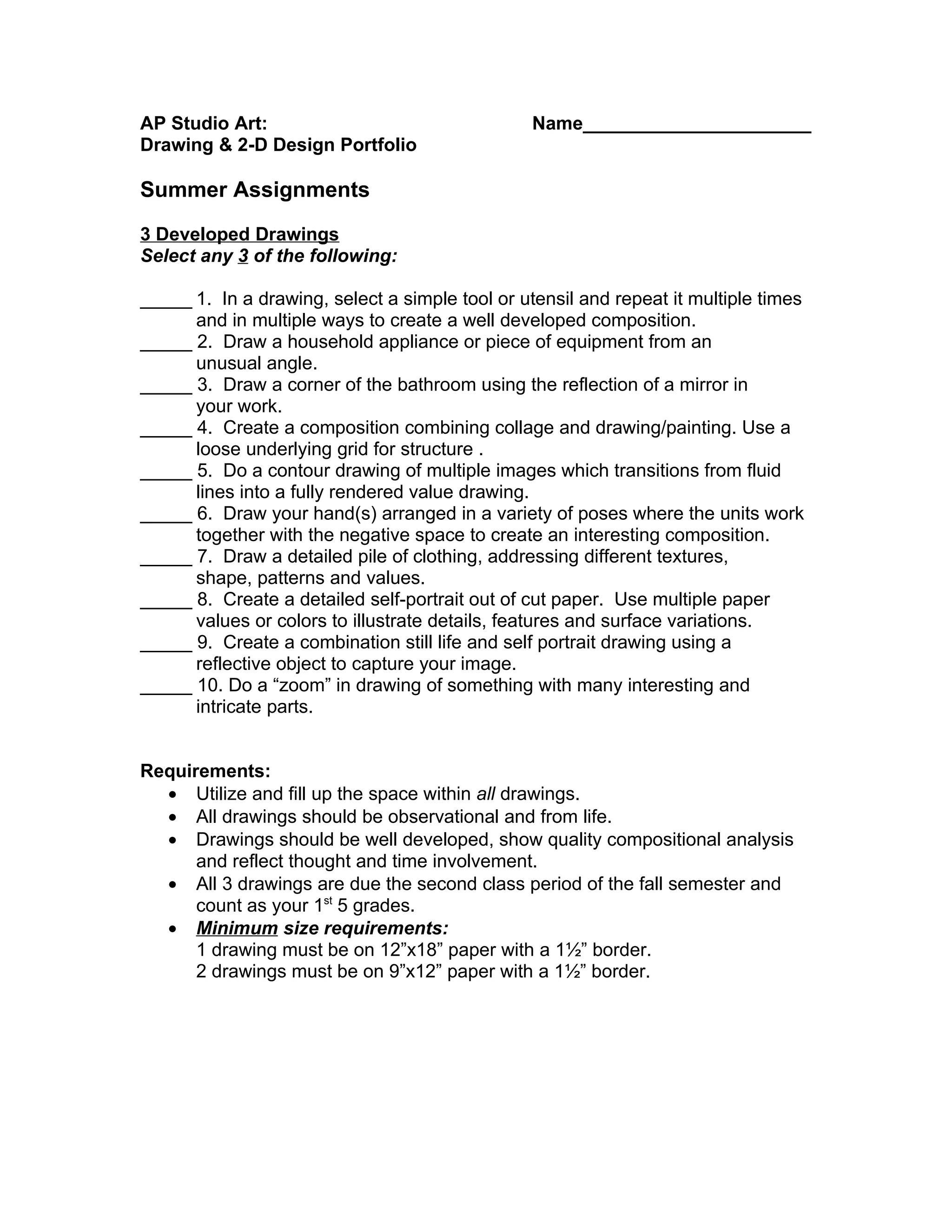 Ap studio art drawing & 2-d design summer assignment info. 2010-website ...