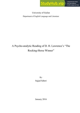 A Psycho-Analytic Reading Of D. H. Lawrence S The Rocking-Horse Winner ...