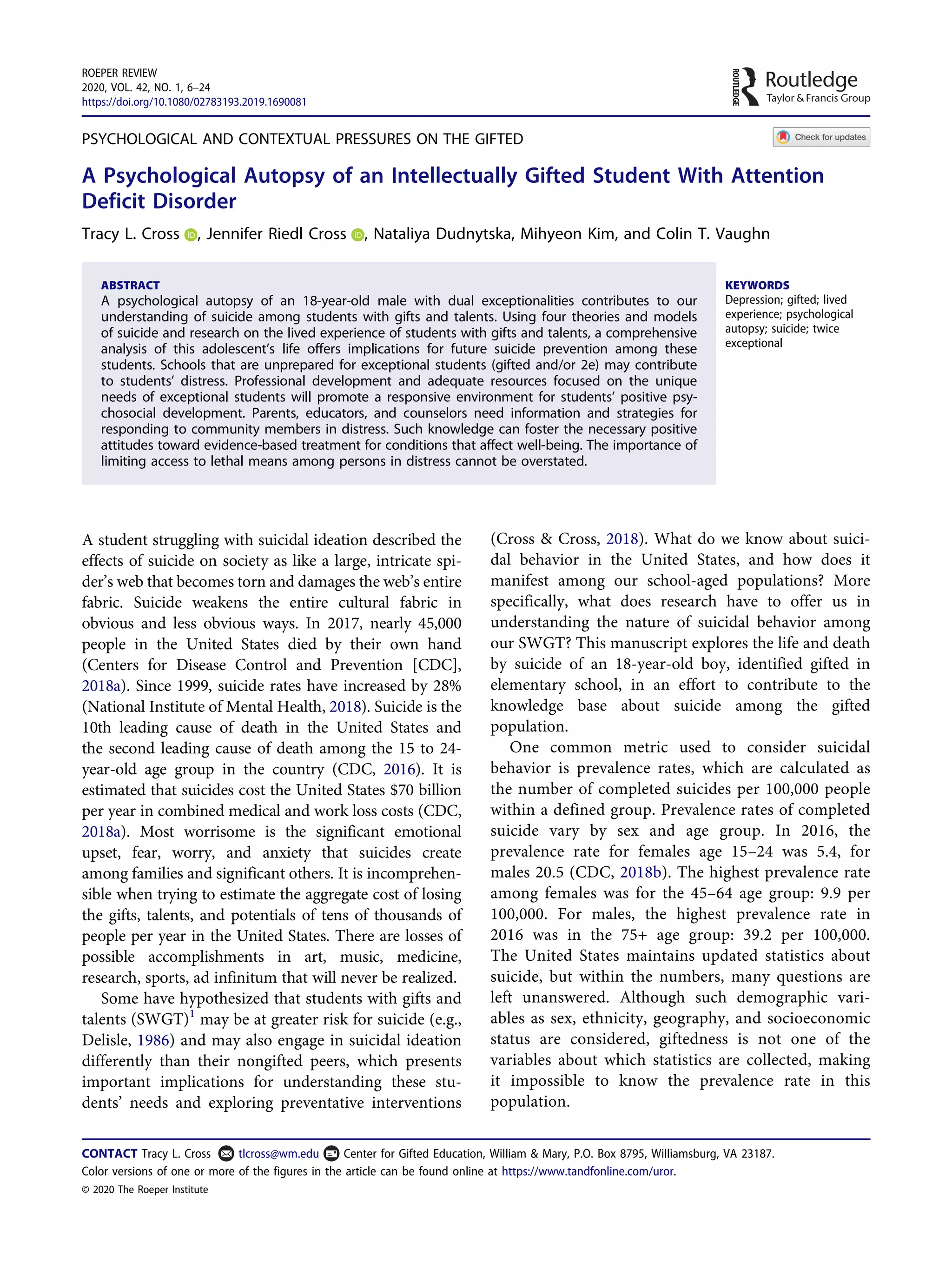 A psychological autopsy of an intellectually gifted student with ...