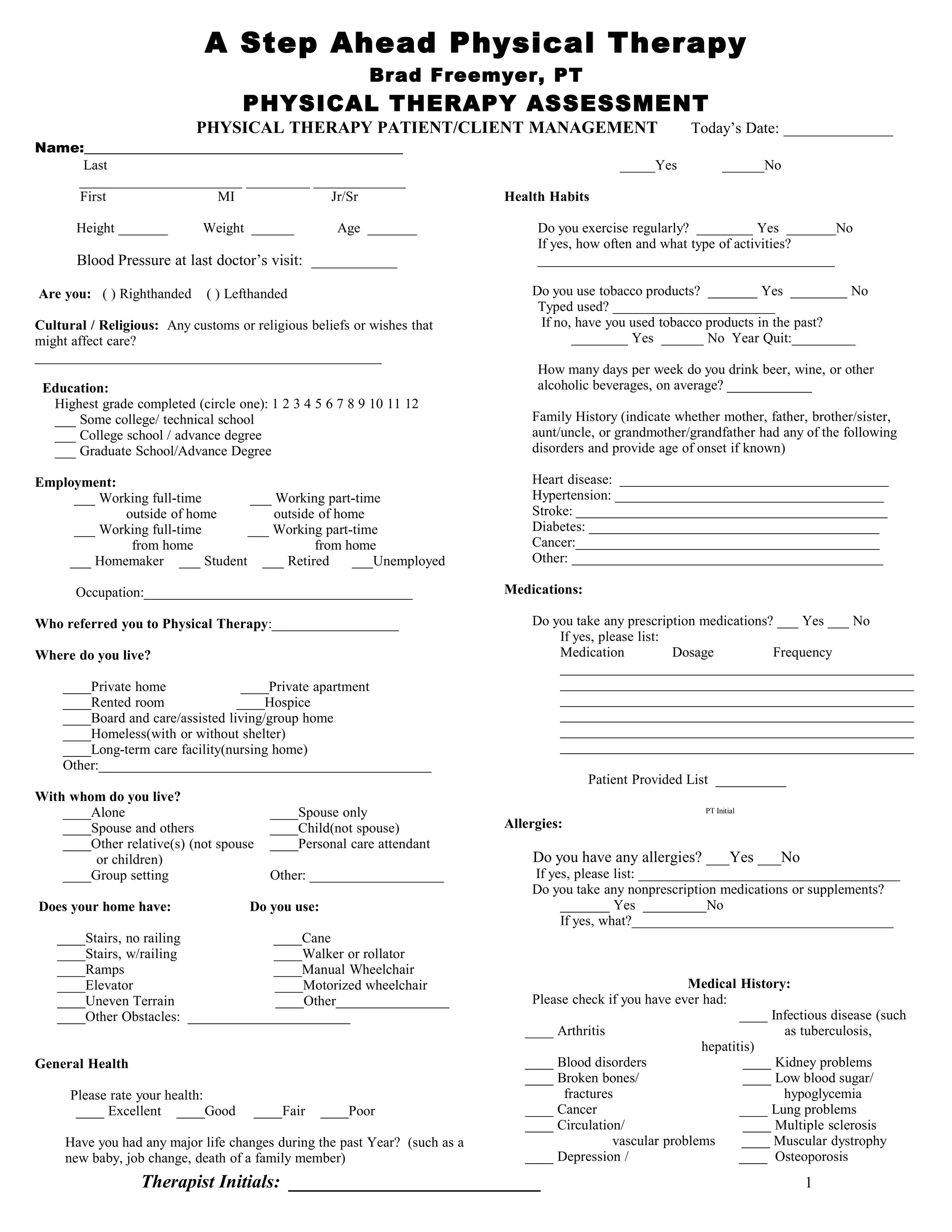 Apta eval fax version asapt 2007(1) | DOC | Physical Therapy | Wellness