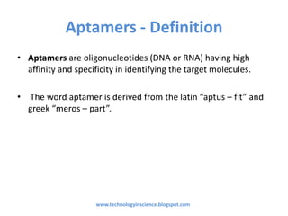 Aptamers - New Class of Oligonucleotide for Therapeutic and Diagnostic ...