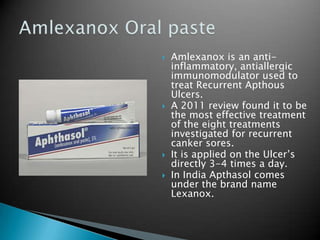 Management and Treatment of Recurrent Apthous ulcer’s | PPTX