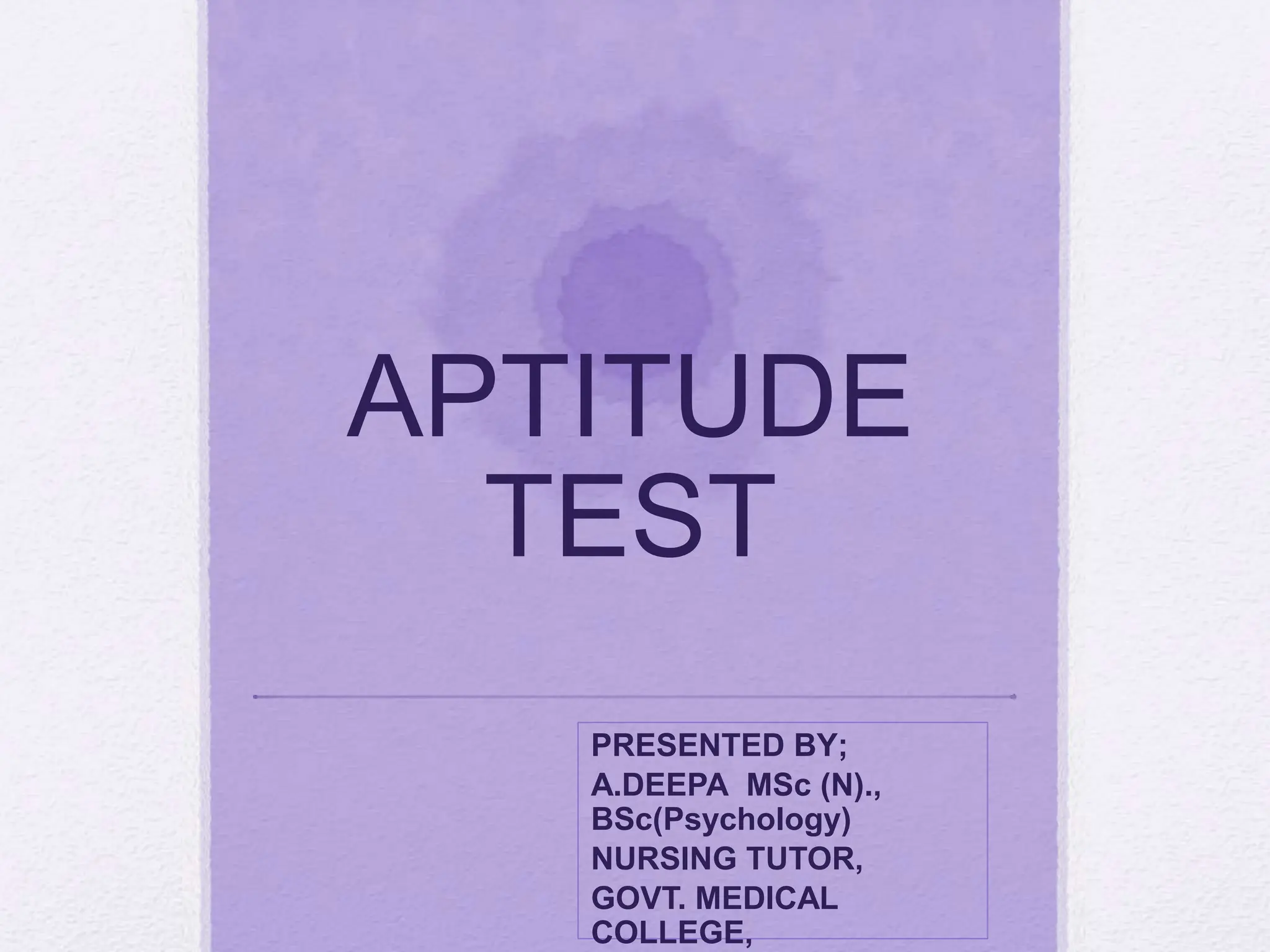STANDERDIZED TOOL FOR APTITUDE TEST PPT. | PPT
