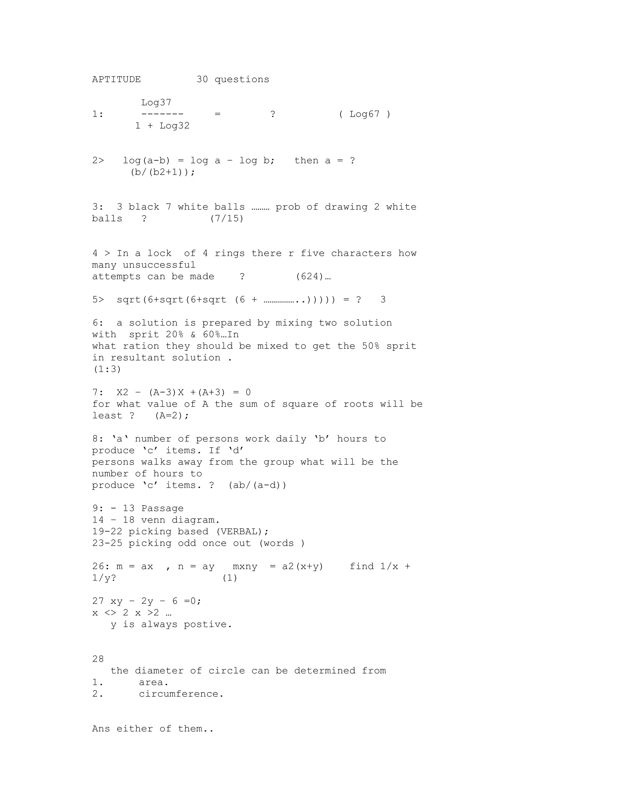 Aptitude 30 questions paper | DOC