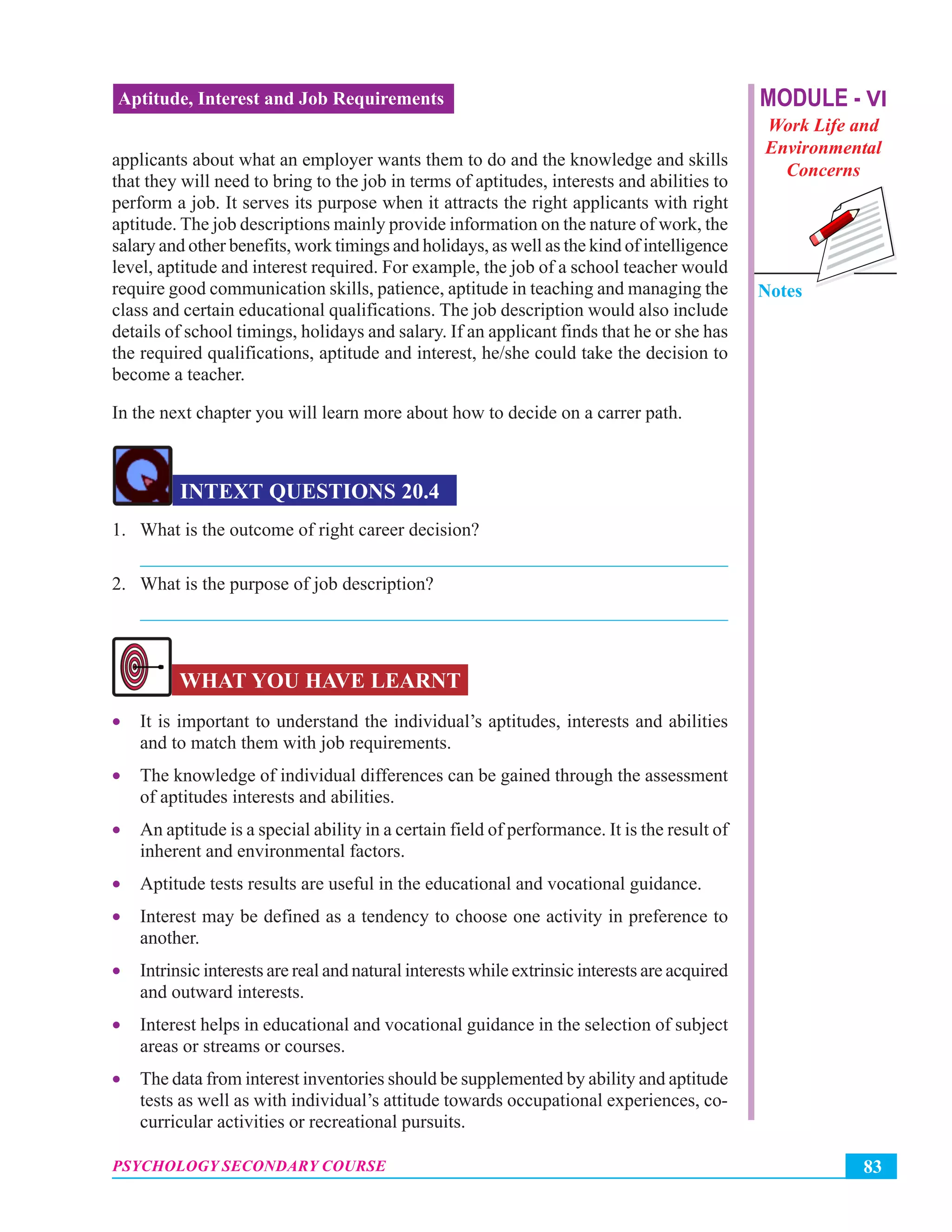 Aptitude, interest and job requirment | PDF