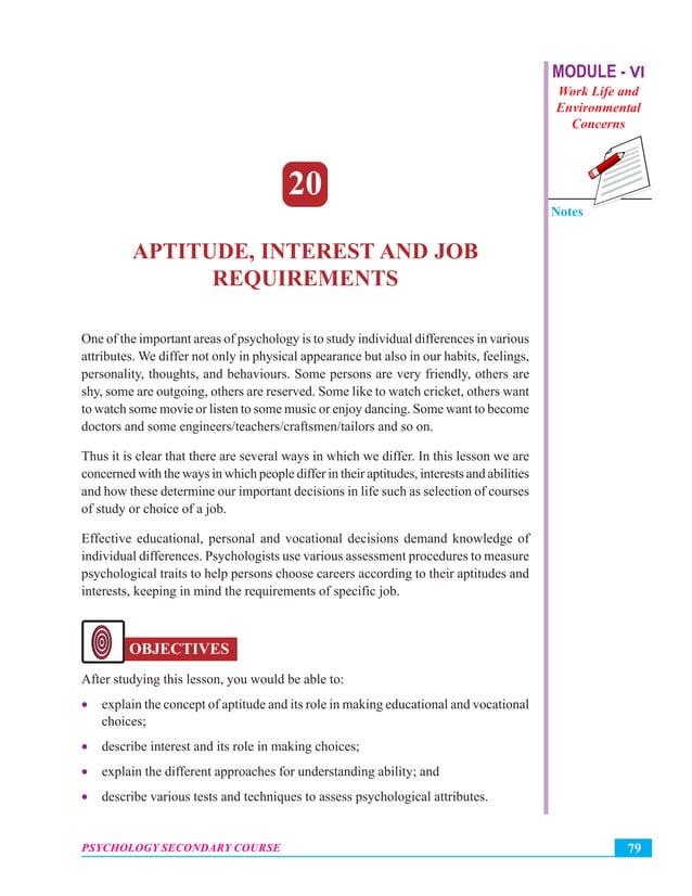 Aptitude, interest and job requirment | PDF