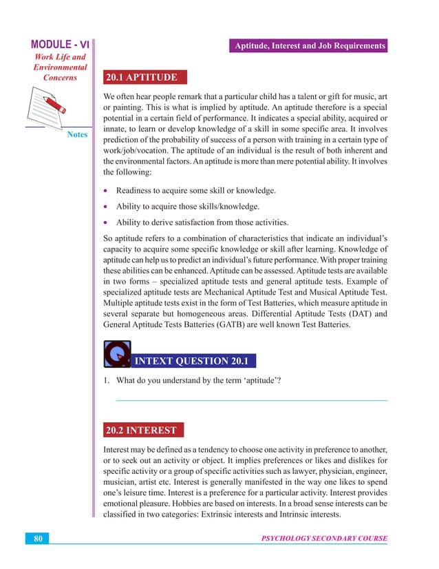 Aptitude, interest and job requirment | PDF