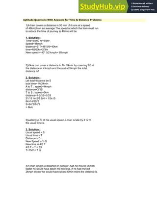 Aptitude Questions With Answers For Time Distance Problems | PDF
