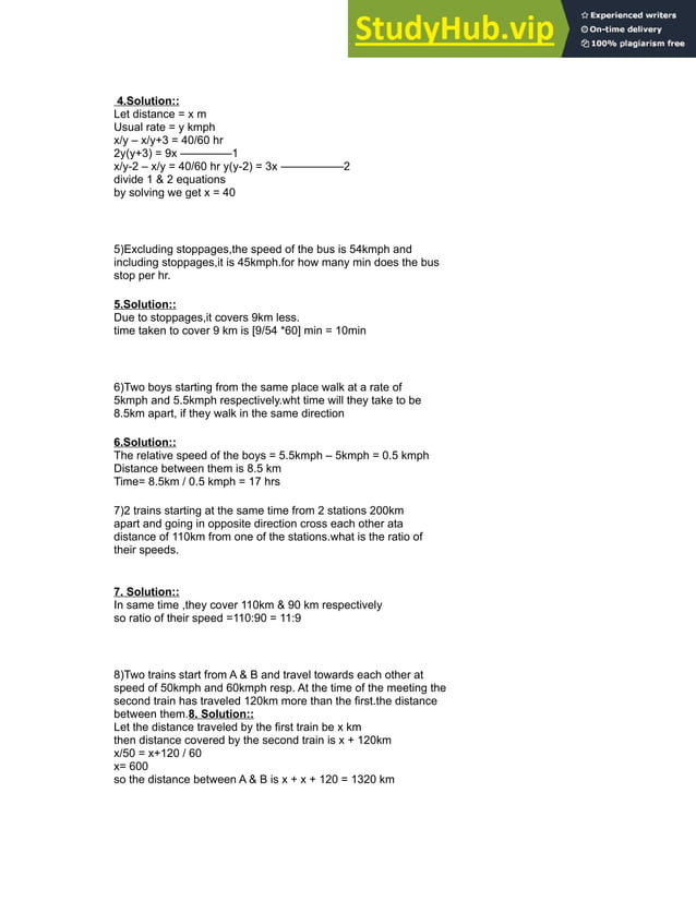 Aptitude Questions With Answers For Time Distance Problems | PDF