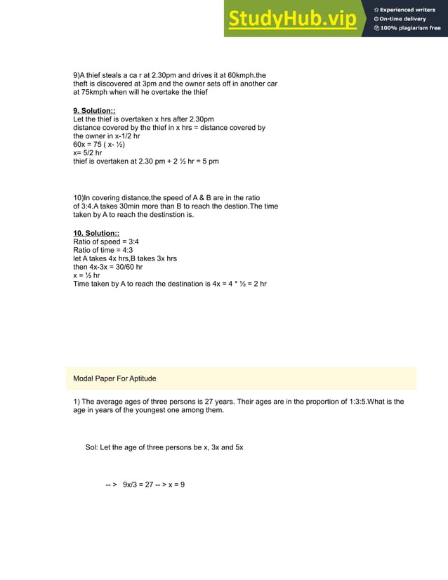 Aptitude Questions With Answers For Time Distance Problems | PDF