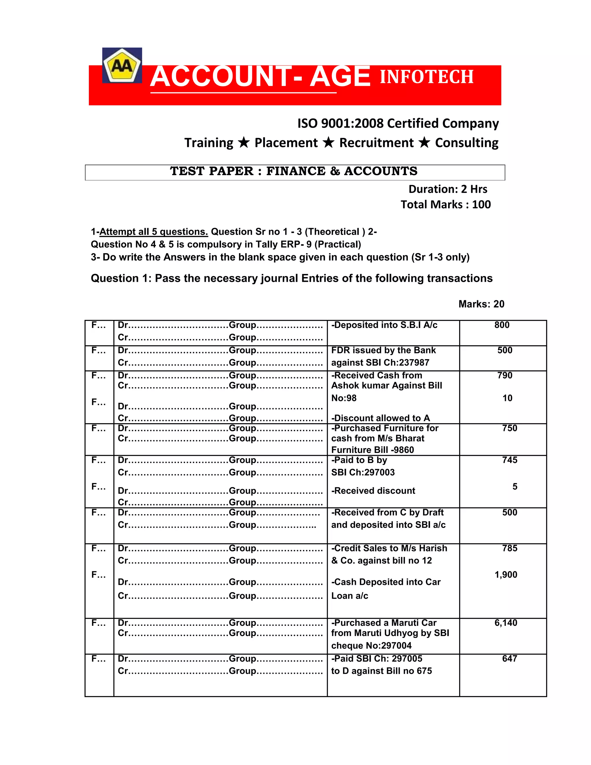 Aptitude Test : Accounts Executives 2018 | PDF