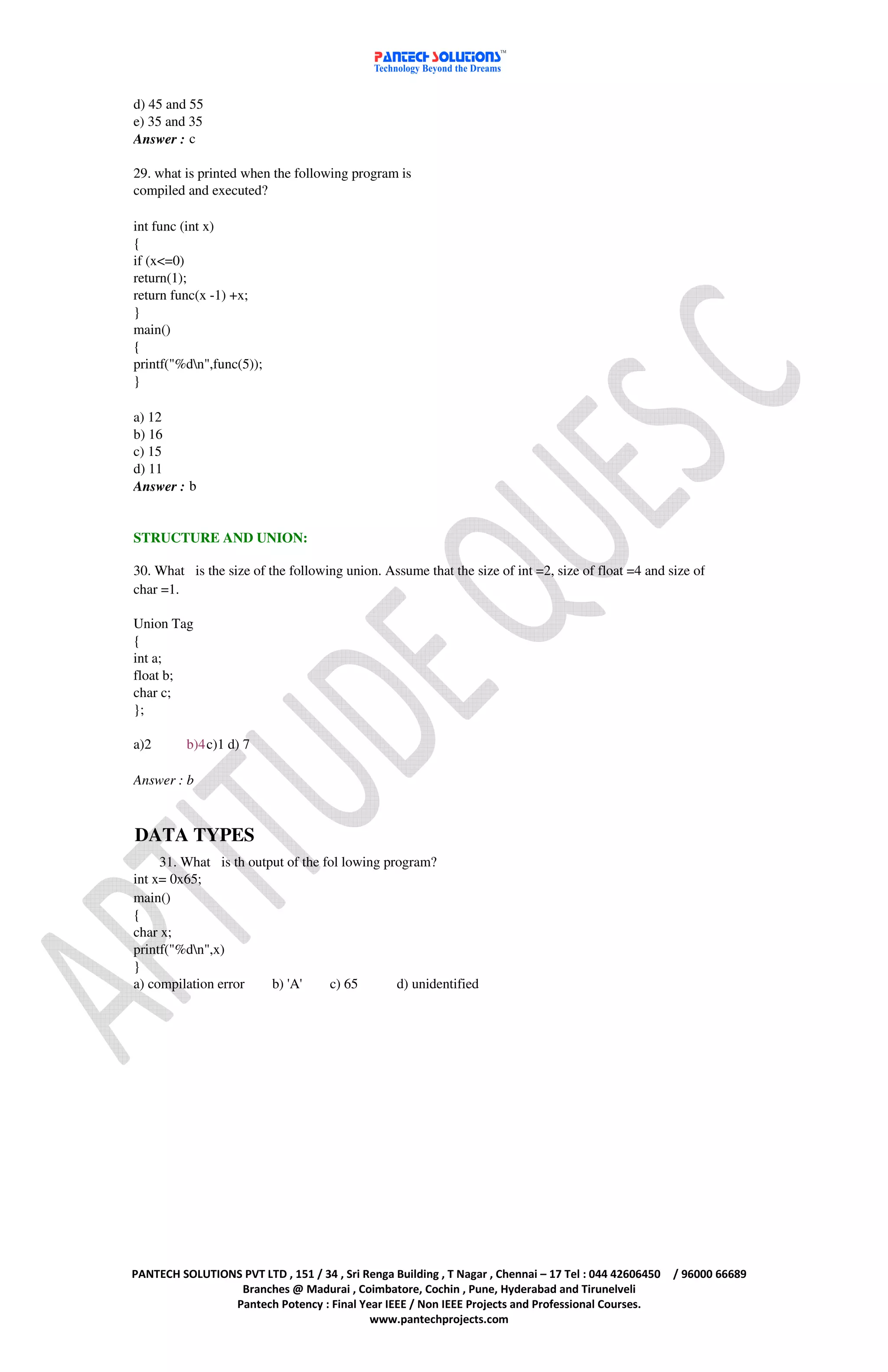 Aptitute question papers in c | PDF | Programming Languages | Computing