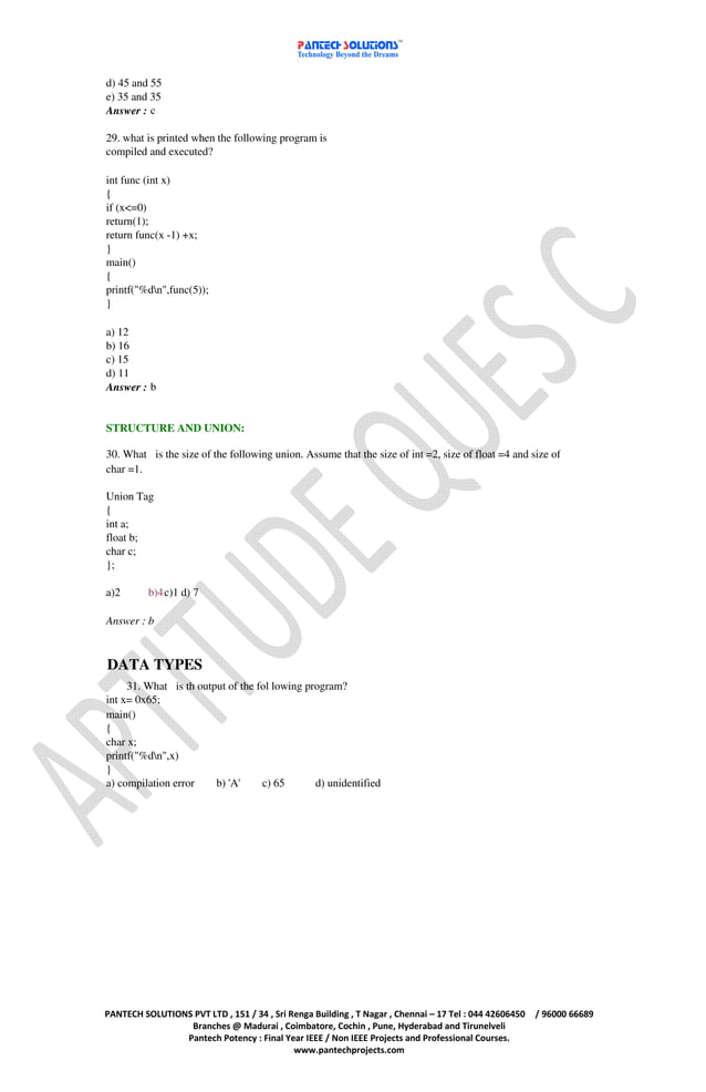 Aptitute question papers in c | PDF | Programming Languages | Computing