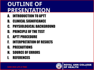 APPT- Activated Partial Thromboplastin Test | PPTX